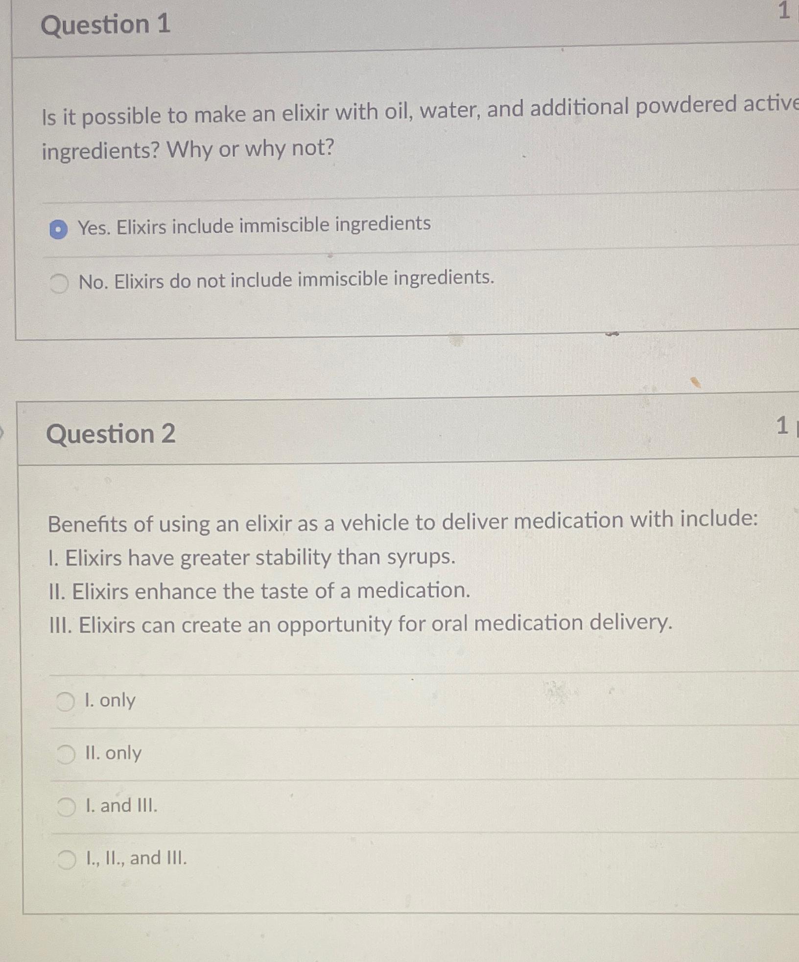 Solved Question 1Is it possible to make an elixir with oil, | Chegg.com