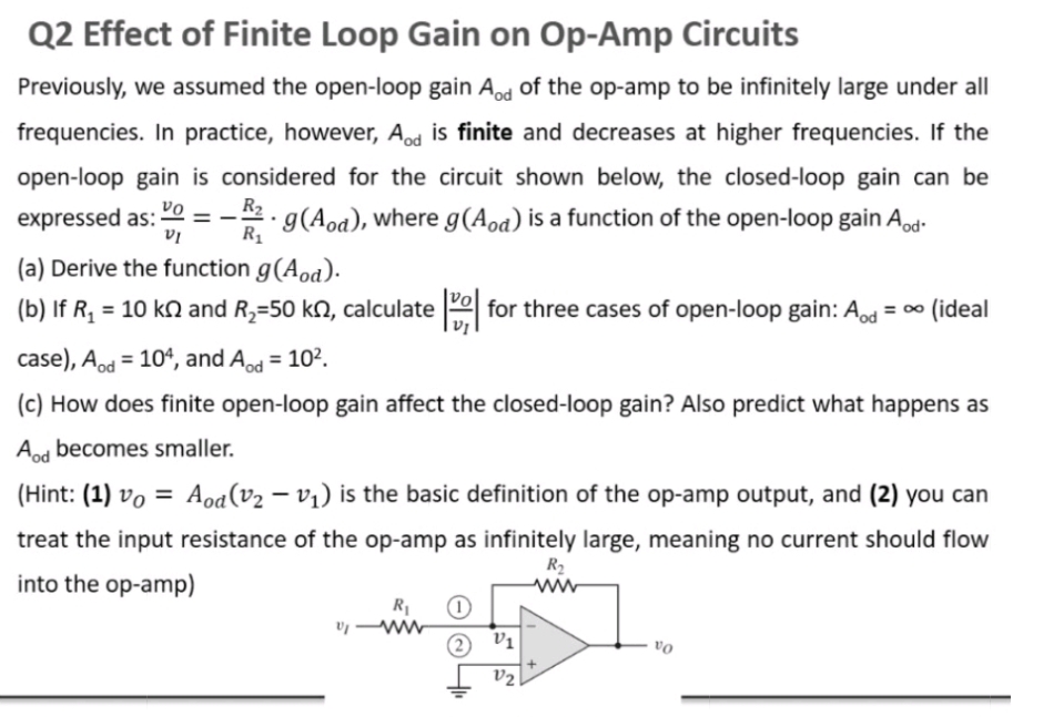 Solved Q2 ﻿Effect of Finite Loop Gain on Op-Amp | Chegg.com