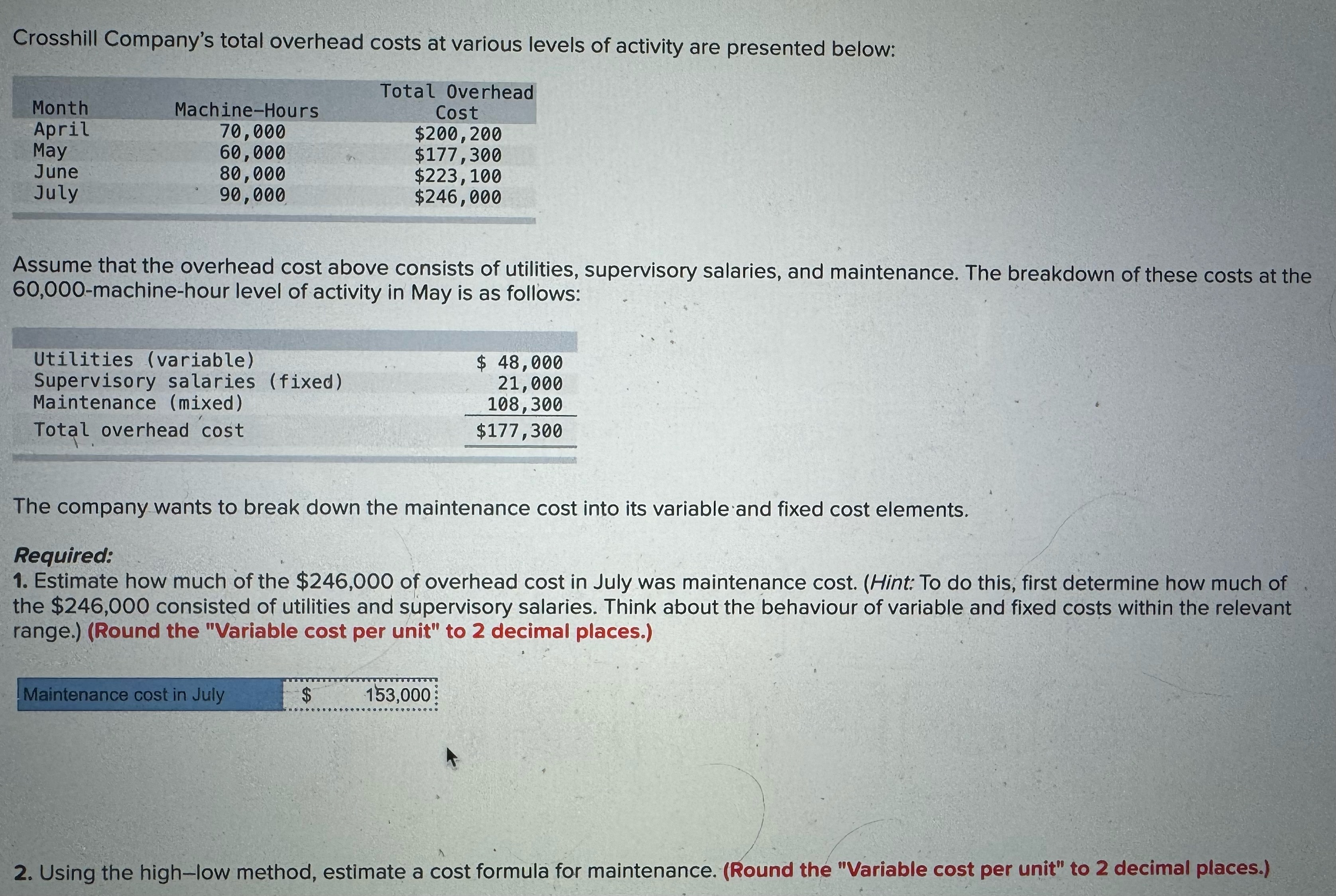 Solved Using the high-low method, estimate a cost formula | Chegg.com