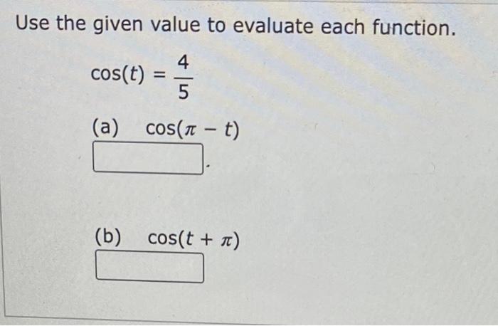 Solved Use the given value to evaluate each function. | Chegg.com