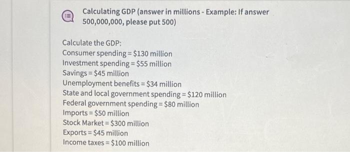 Solved Calculating GDP (answer in millions - Example: If | Chegg.com