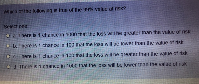 Solved Which of the following is true of the 99% value at | Chegg.com