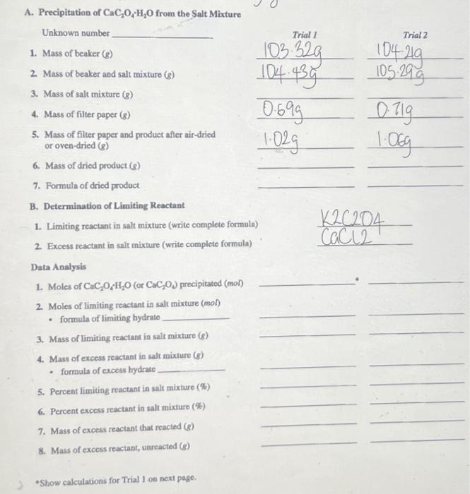 Solved B. Determination of Limiting Reactant 1. Limiting | Chegg.com