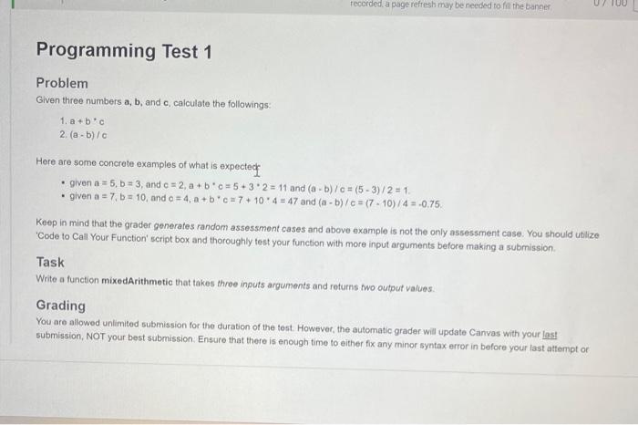Problem Given three numbers a,b, and c, calculate the | Chegg.com