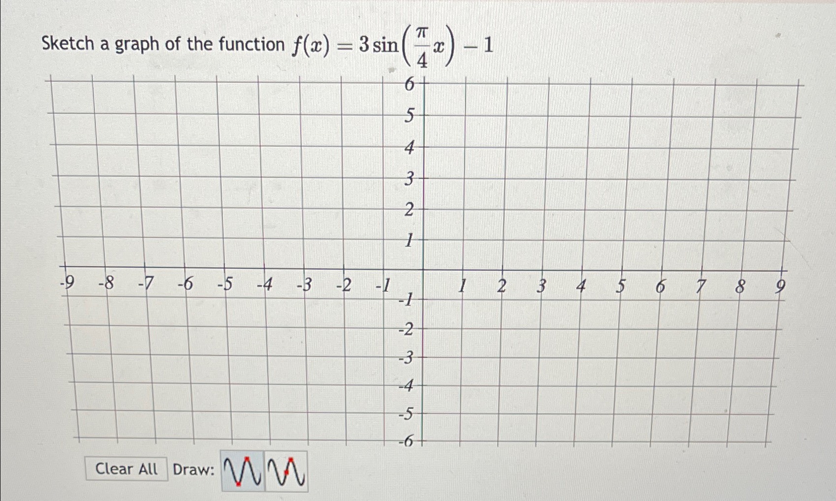 Solved Sketch a graph of the function f(x)=3sin(π4x)-1Draw: | Chegg.com