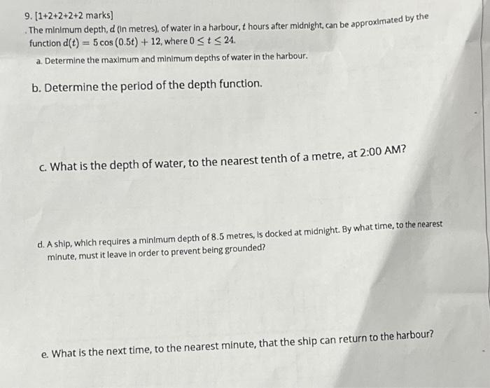 Solved 9. [1+2+2+2+2 marks ] . The minimum depth, d (in | Chegg.com