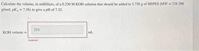 Solved Calculate the volume, in milliliters, of a 0.230MKOH | Chegg.com