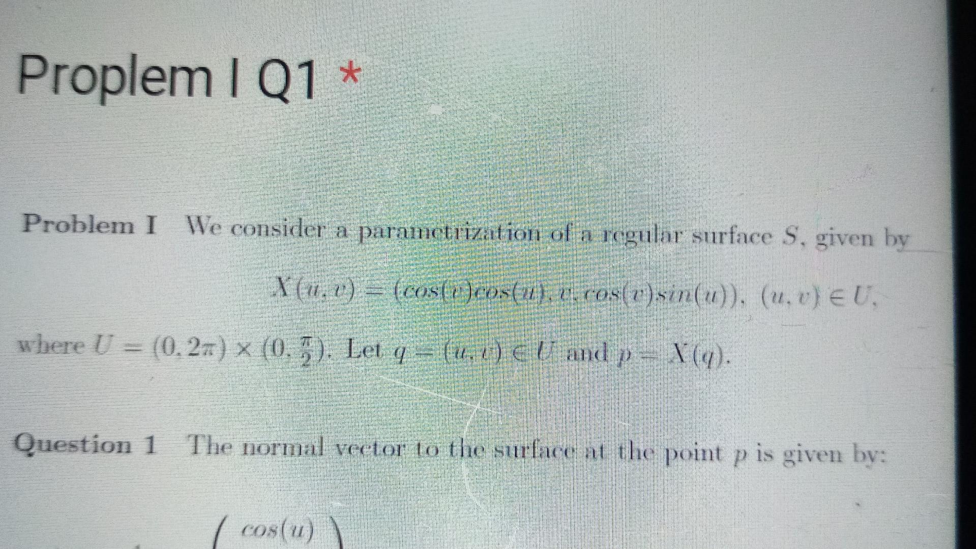 Solved Problem I We consider a paramctrization of a regular | Chegg.com