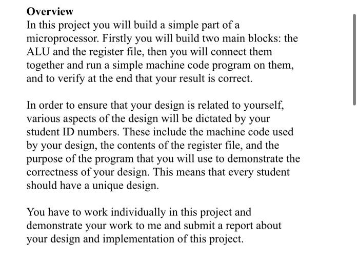 Overview In this project you will build a simple part | Chegg.com