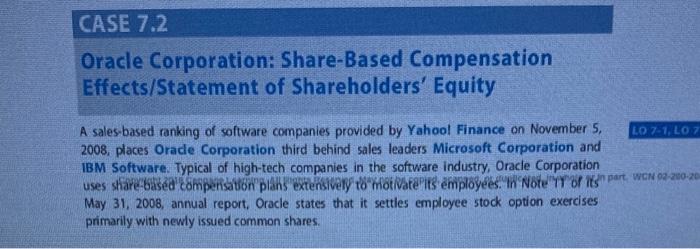 CASE 7.2 Oracle Corporation: Share-Based Compensation | Chegg.com