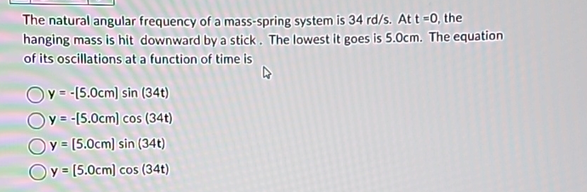 Solved The natural angular frequency of a mass-spring system | Chegg.com