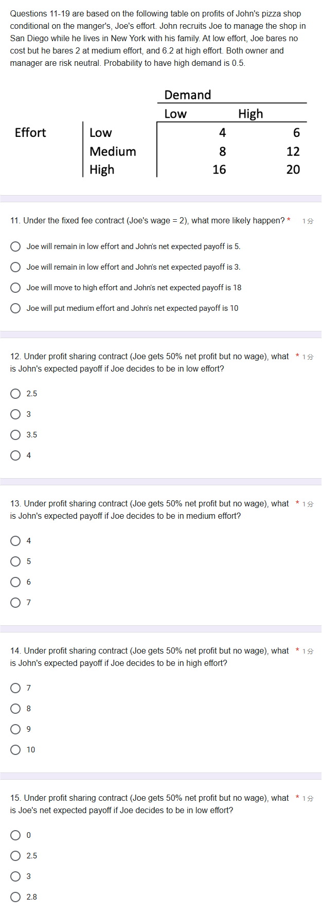 Solved Questions 11-19 ﻿are based on the following table on | Chegg.com