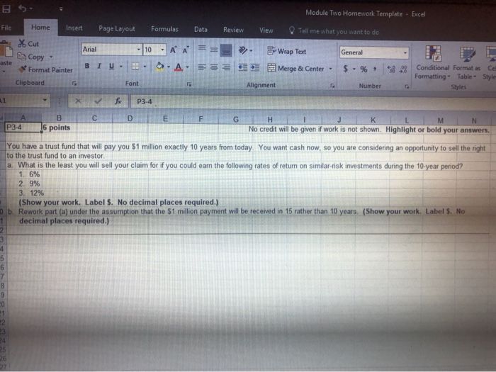 Solved Module Two Homework Template Excel File Home Insert 8575