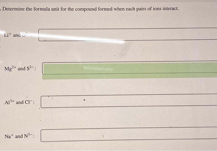 Solved Determine the formula unit for the compound formed | Chegg.com