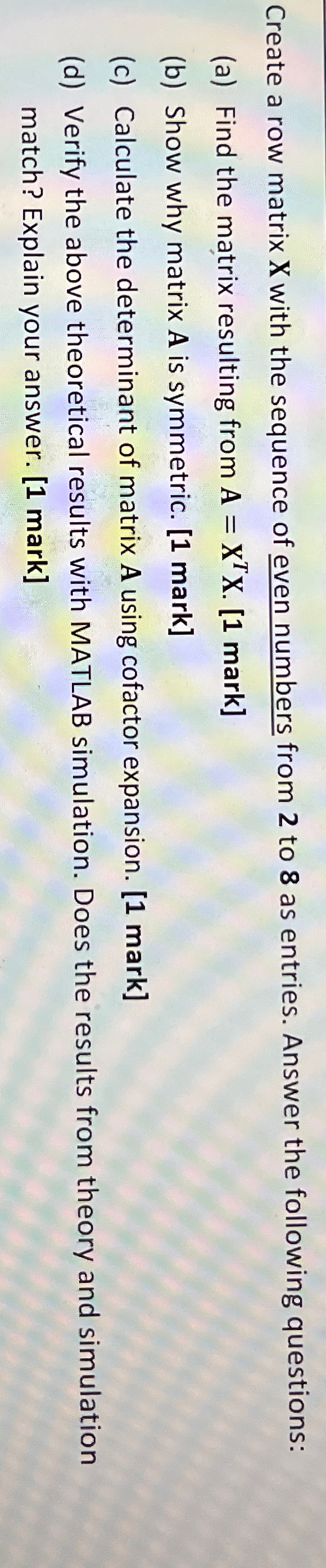 Solved using MATLAB functions create a row matrix x ﻿with | Chegg.com