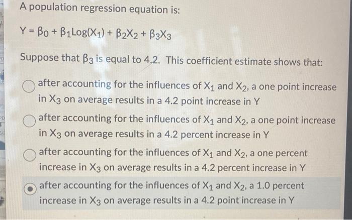 Solved A population regression equation is: | Chegg.com