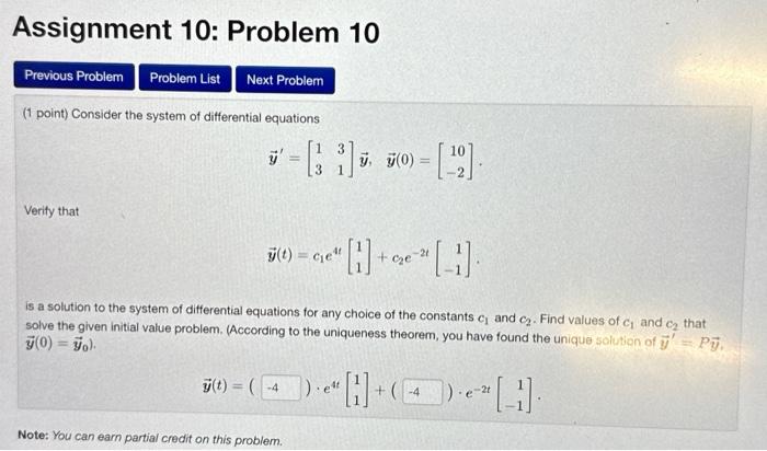 Solved Assignment 10: Problem 1 Previous Problem Problem | Chegg.com