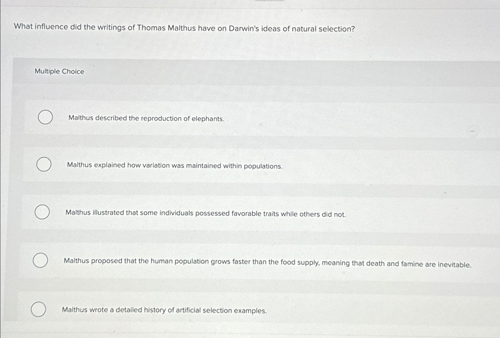 Solved What influence did the writings of Thomas Malthus | Chegg.com