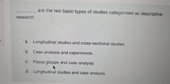 Solved are the two basic types of studies categorized as | Chegg.com