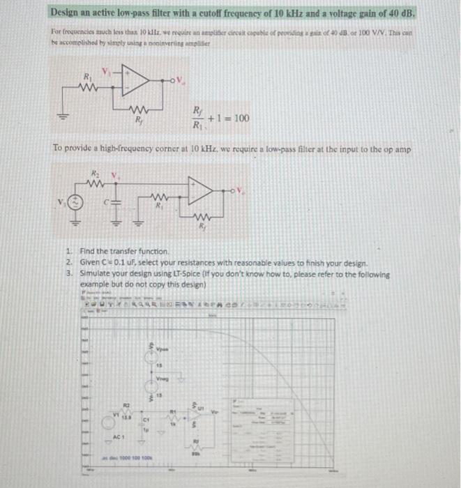 Solved Design an active low-pass filter with a cutoff | Chegg.com