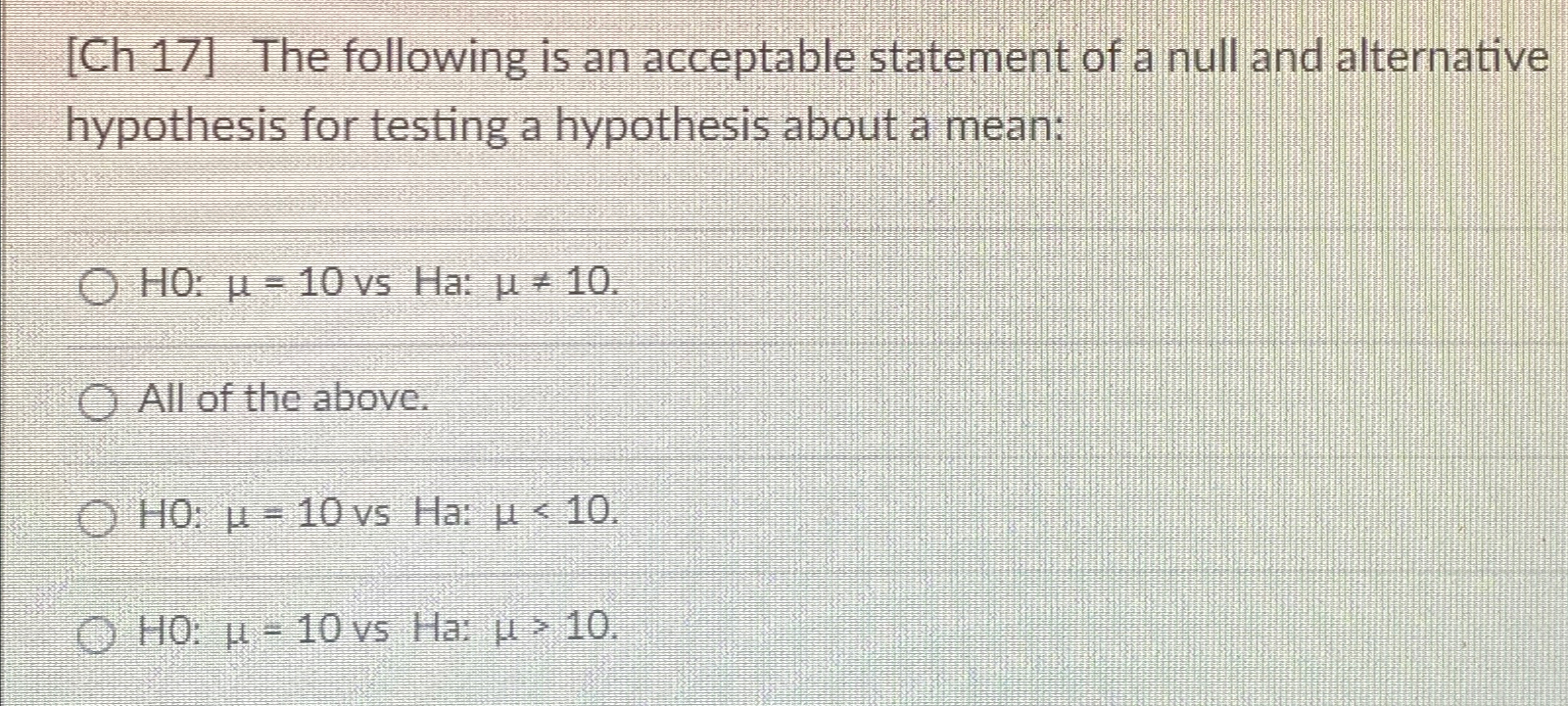 Solved [Ch 17] ﻿The following is an acceptable statement of | Chegg.com
