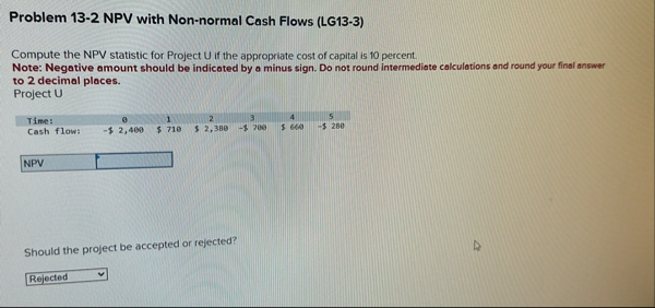 Solved Problem 13-2 ﻿NPV with Non-normal Cash Flows | Chegg.com