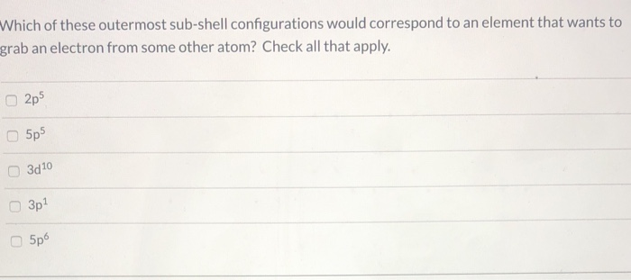 Solved Which of these outermost sub-shell configurations | Chegg.com