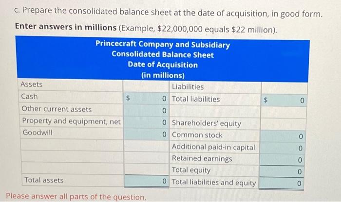 Consolidation Working Paper, Simple Example Below are | Chegg.com