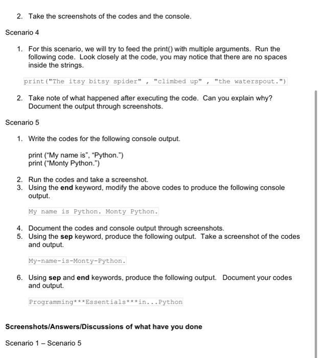 Solved Scenario 1 1. use the printo function to print the | Chegg.com