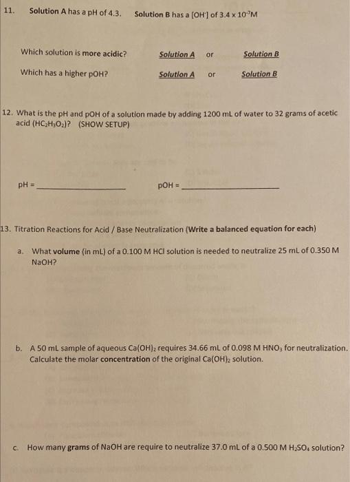 Solved Which solution is more acidic? Solution A Solution A | Chegg.com