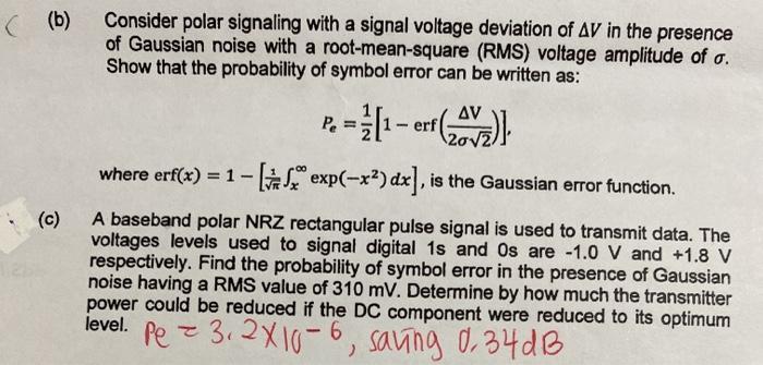C (b) Consider polar signaling with a signal voltage | Chegg.com