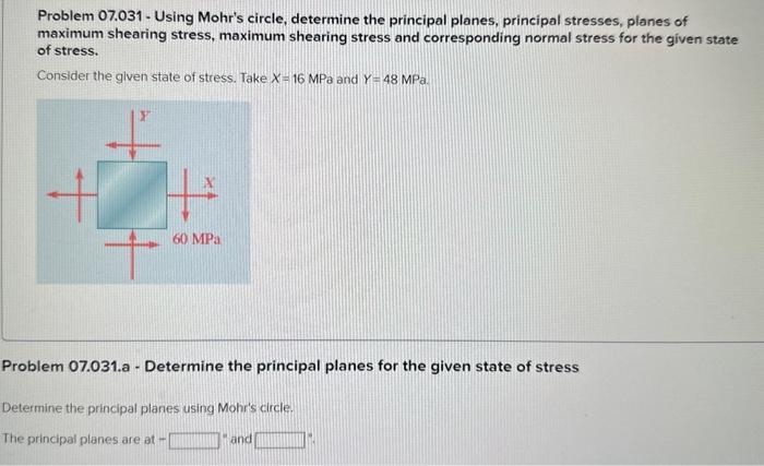 Solved Problem 07.031 - Using Mohr's circle, determine the | Chegg.com
