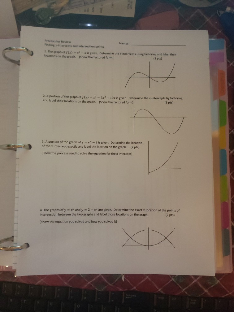 Solved Precalculus Review Names: Finding x-intercepts and | Chegg.com