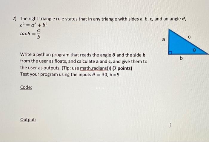 Solved 2) The right triangle rule states that in any | Chegg.com