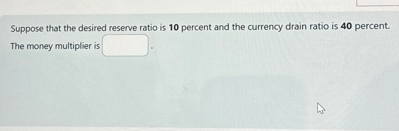 Solved Suppose that the desired reserve ratio is 10 ﻿percent | Chegg.com