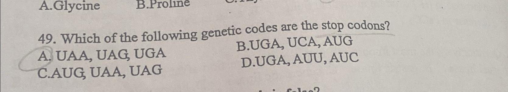 Solved Which of the following genetic codes are the stop | Chegg.com