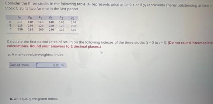 Solved Consider the three stocks in the following table. Pt | Chegg.com
