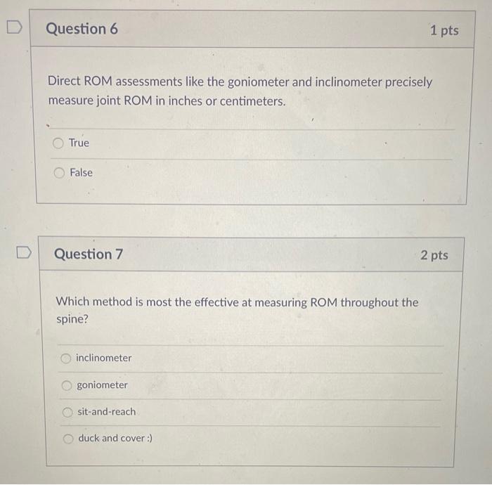 Direct ROM assessments like the goniometer and | Chegg.com