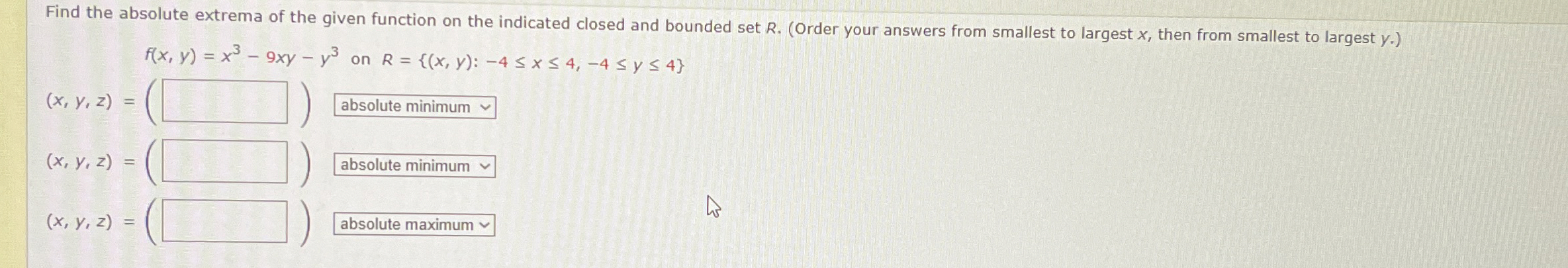 Solved Find the absolute extrema of the given function on | Chegg.com