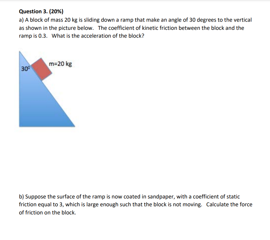 Solved Question 3. (20%)a) ﻿A block of mass 20 ﻿kg is | Chegg.com