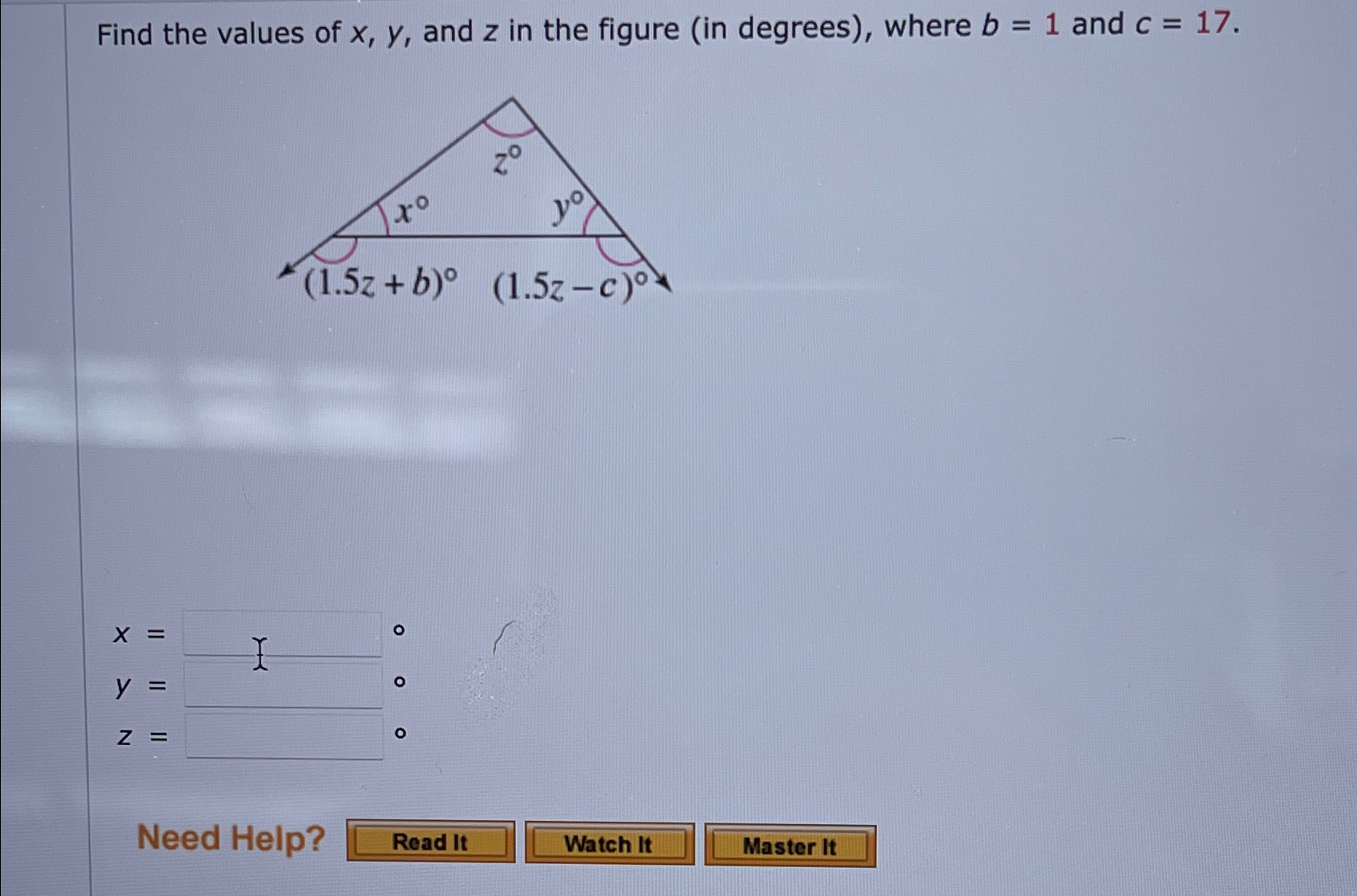 Solved Find the values of x,y, ﻿and z ﻿in the figure (in | Chegg.com
