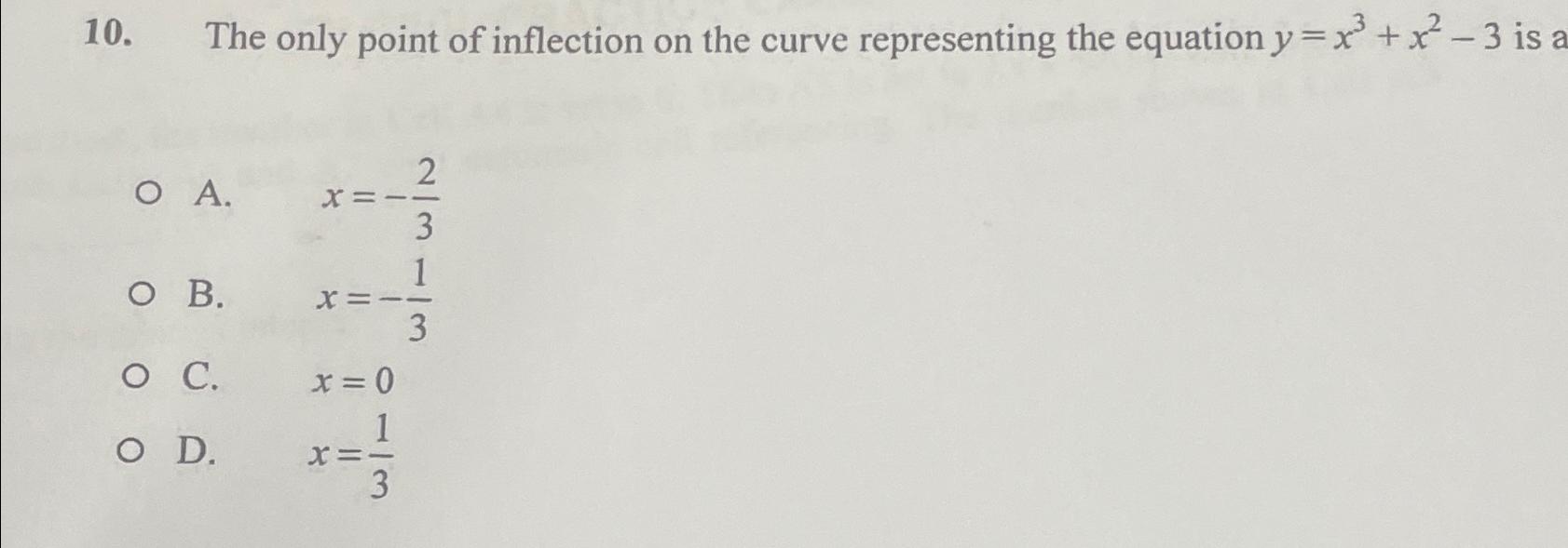 Solved The only point of inflection on the curve | Chegg.com