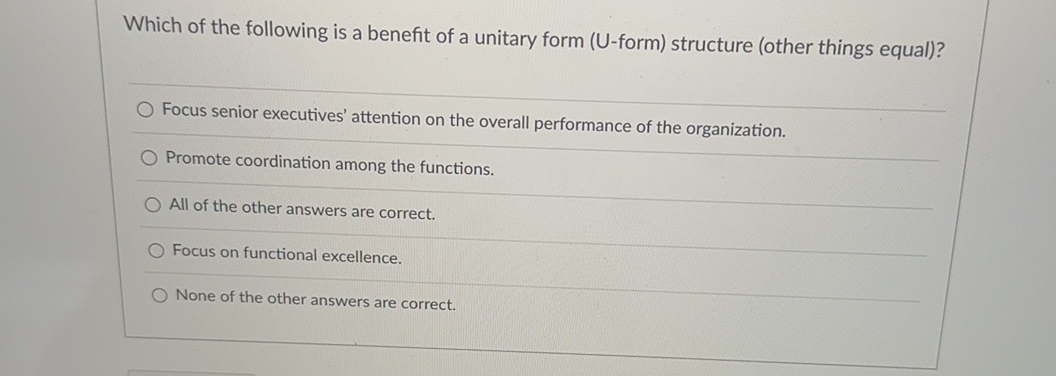 Solved Which of the following is a benefit of a unitary form | Chegg.com