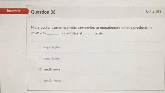 Solved Mass customization permits companies to manufacture | Chegg.com