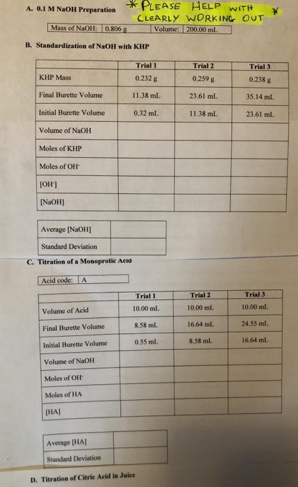 Solved A. 0.1 M NaOH Preparation * PLEASE HELP WITH CLEARLY | Chegg.com