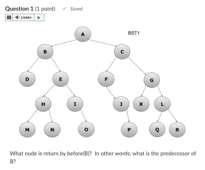 Solved What node is return by before(B)? ﻿In other words, | Chegg.com