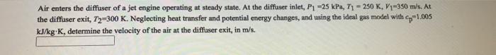 Solved Air enters the diffuser of a jet engine operating at | Chegg.com