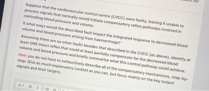 Solved Suppose that the cardiovascular control centre (CVCC) | Chegg.com