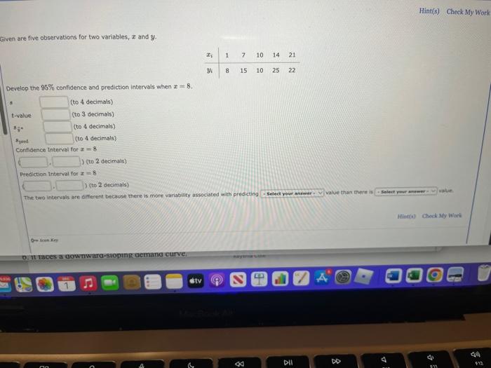 Solved Hint(s) Check My Worl Given are five observations for | Chegg.com