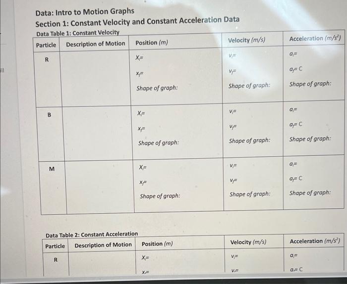 Solved Constant Velocity: Constant Acceleration:Data: Intro | Chegg.com